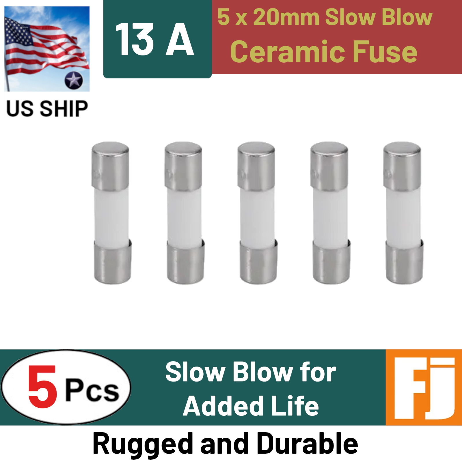 5x 13A 250V Slow-Blow Ceramic Fuses 5x20mm | WooCommerce