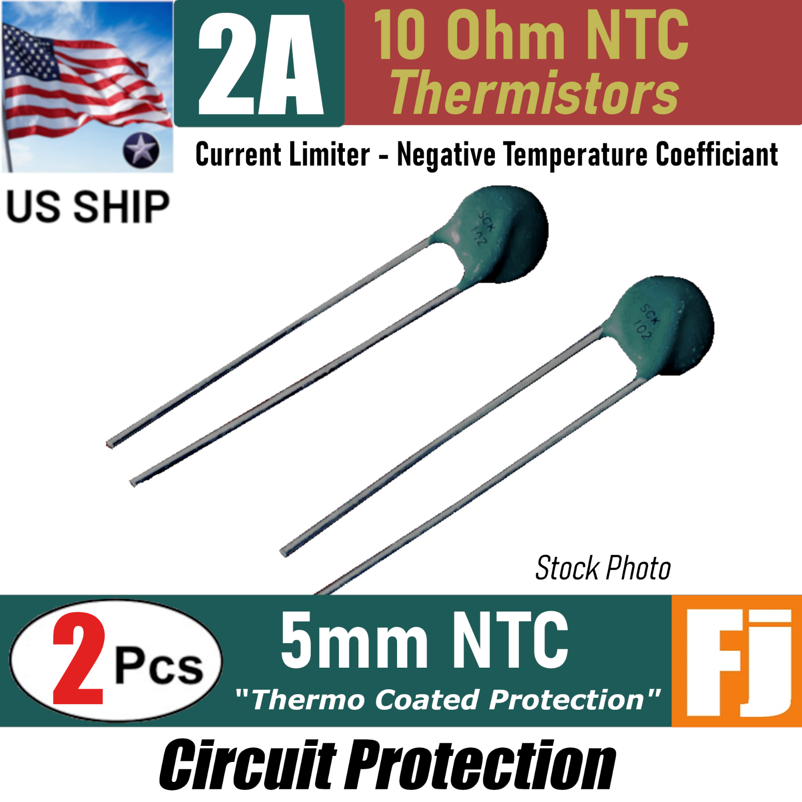 2x 10 OHM 2A NTC Current Limiter Thermistor 5MM - Woocommerce